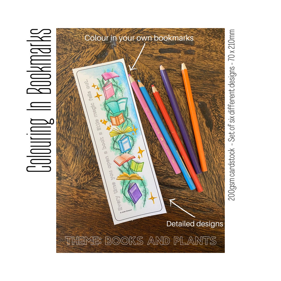 Bookmarks Set of Six Different Designs for Colouring in Books and ...