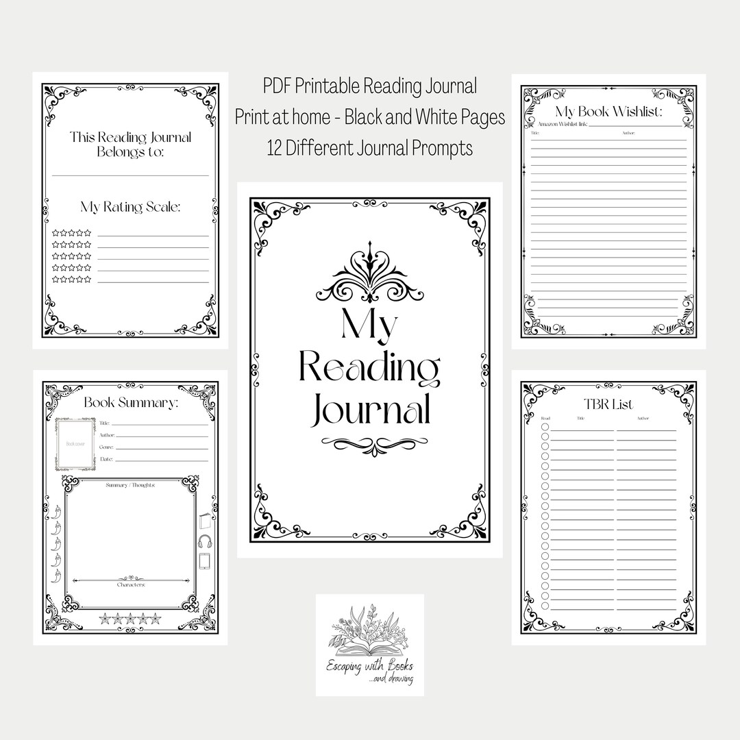 Printable Reading Journal With Decorative Borders - 17 Pages - Black ...