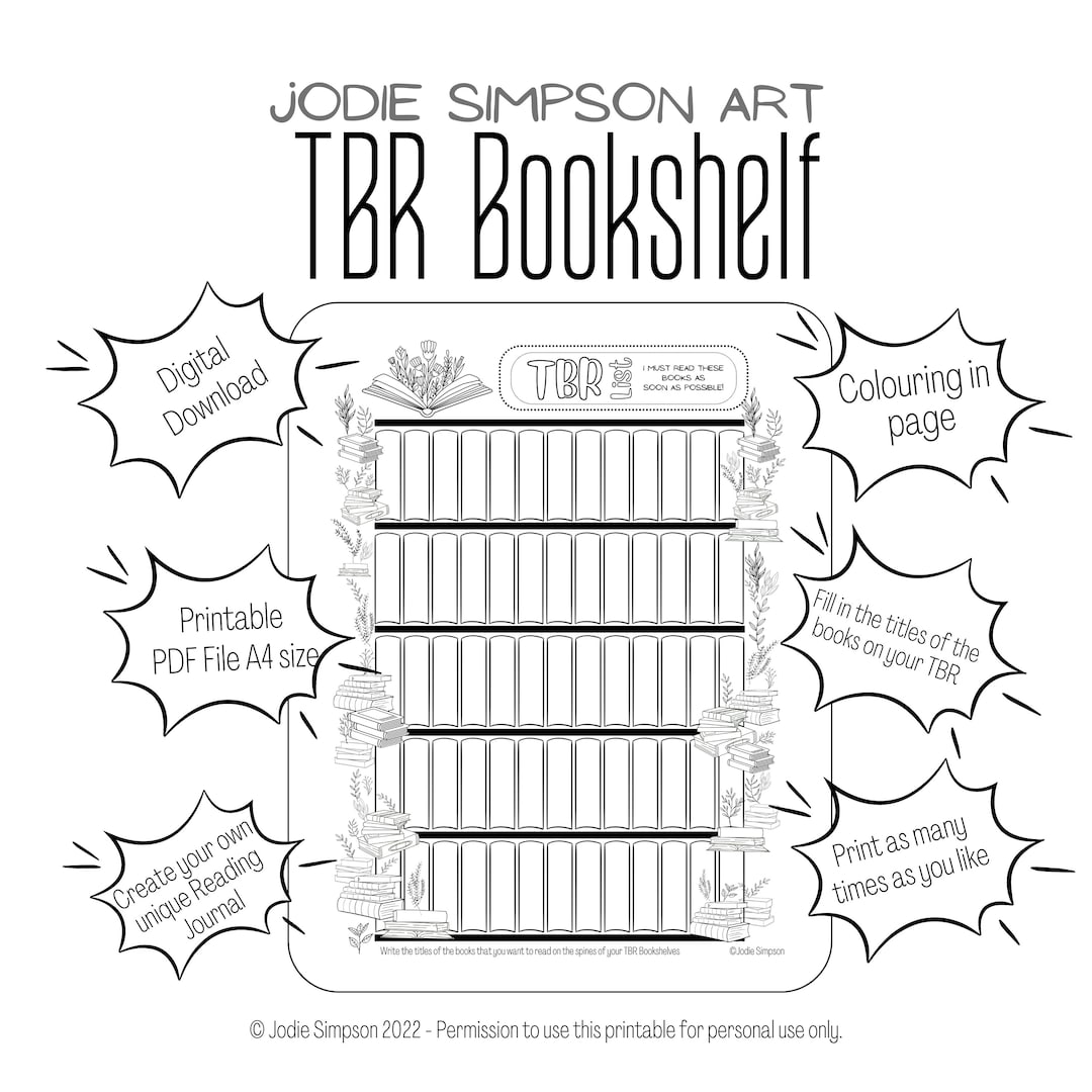 TBR Bookshelf - Colouring in Printable for Your Reading Journal (plants ...