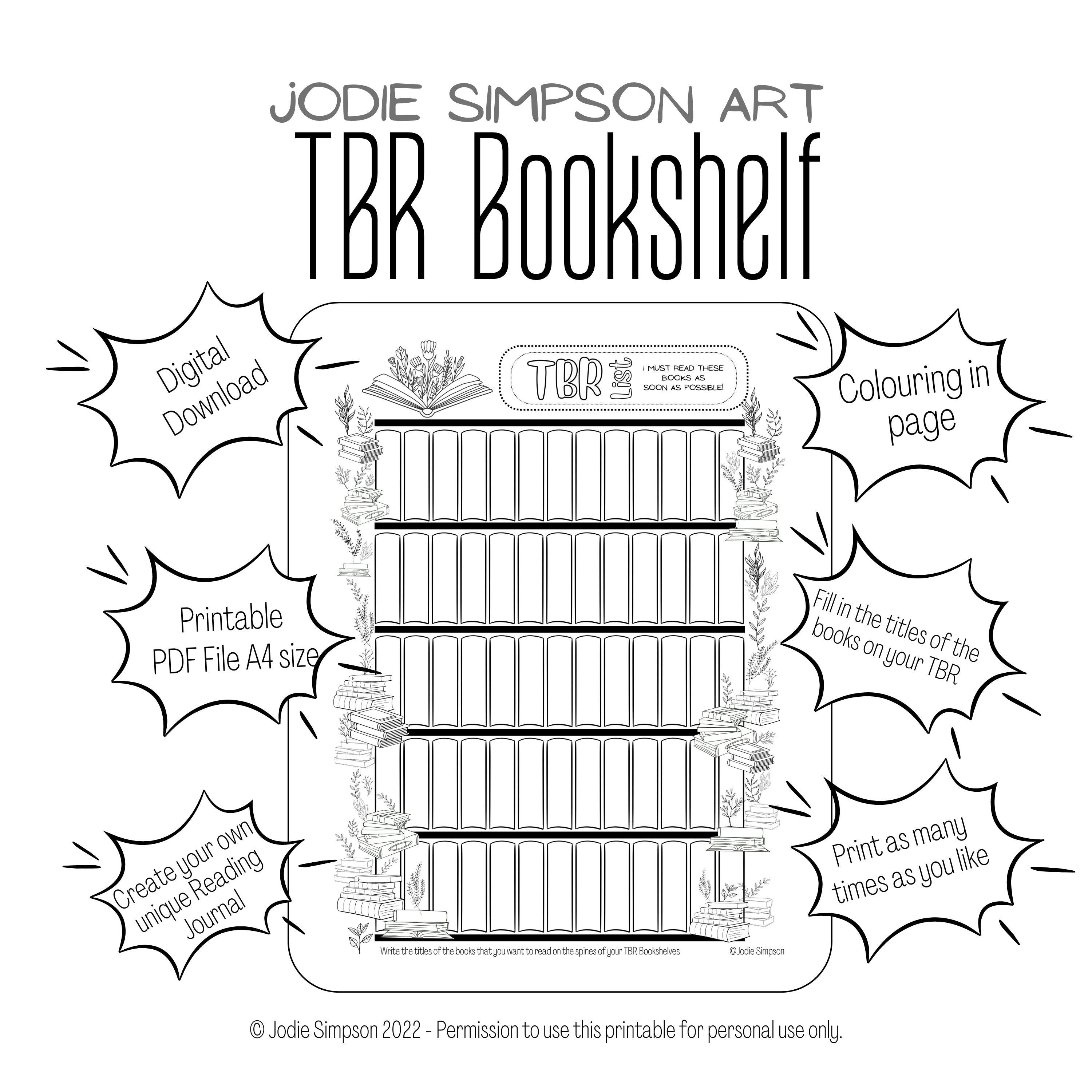 TBR Bookshelf Colouring in Printable for Your Reading - Etsy