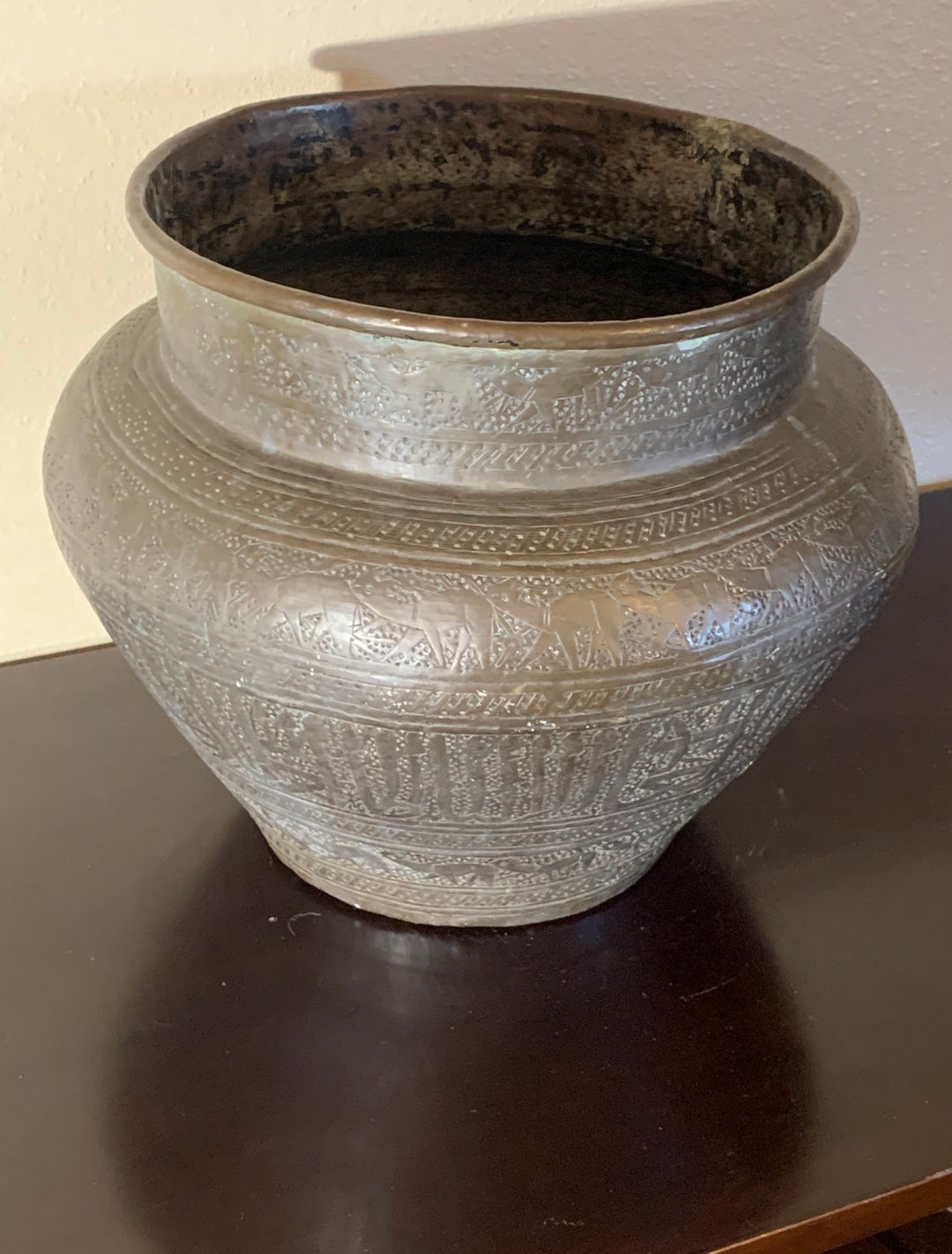 Antique Egyptian Hebraique Revival Hand Etched Brass Pot - Etsy