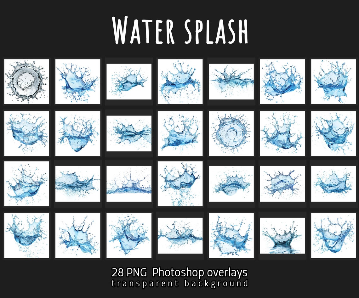 Water Splash Overlay Pack: Transparent PNG Photo Effects (digital ...