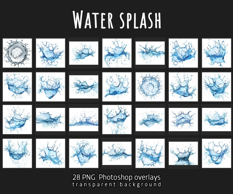 Water Splash Overlay Pack, Transparent Background, Water Effects, Photoshop Overlays, Photo ...