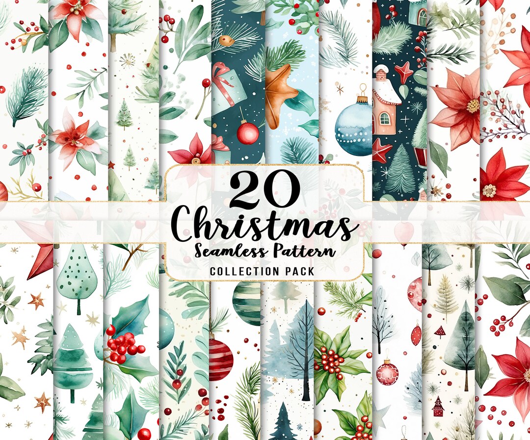Christmas Seamless Patterns, Holiday Digital Paper, Festive Backgrounds ...