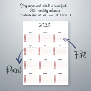 2023 Calendar, Monthly Calendar, Pink Calendar, Printable Calendar ...