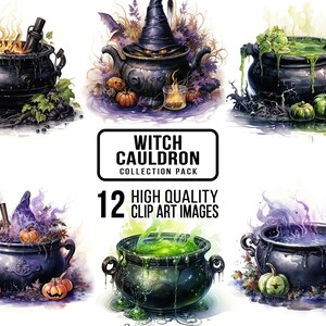 Witch's Cauldron Clipart for Commercial Use, Watercolor Halloween ...