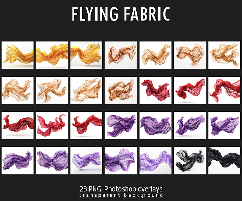 Flying Fabric Overlays: 28 PNG Clipart Designs (digital Download) - Etsy
