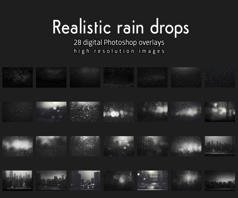 Rain Overlays, Realistic Raindrops, Rain Drop Effects, Photoshop Rain ...
