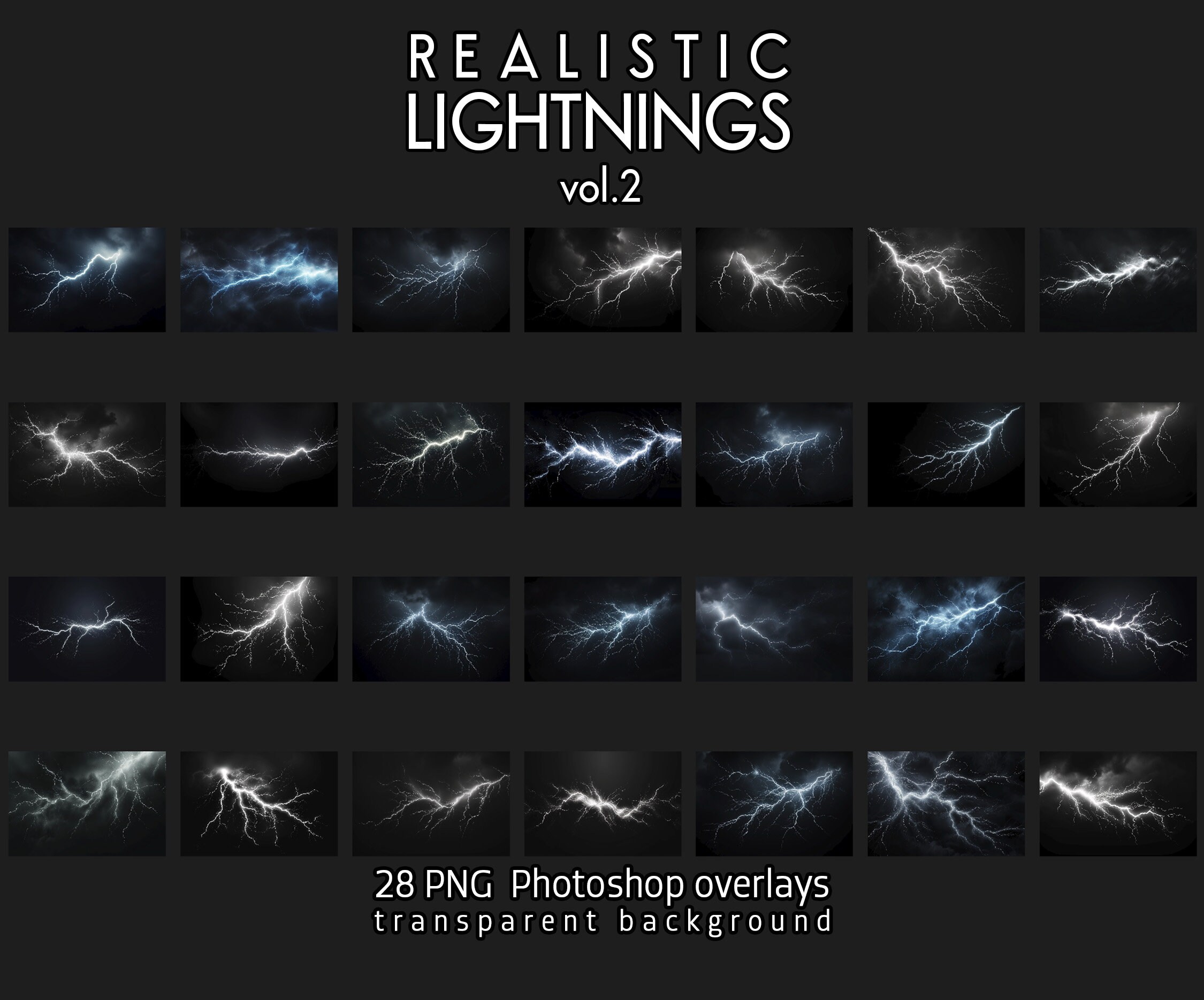 28 Lightning Overlays for Photoshop, Transparent PNG Lightning Effects ...