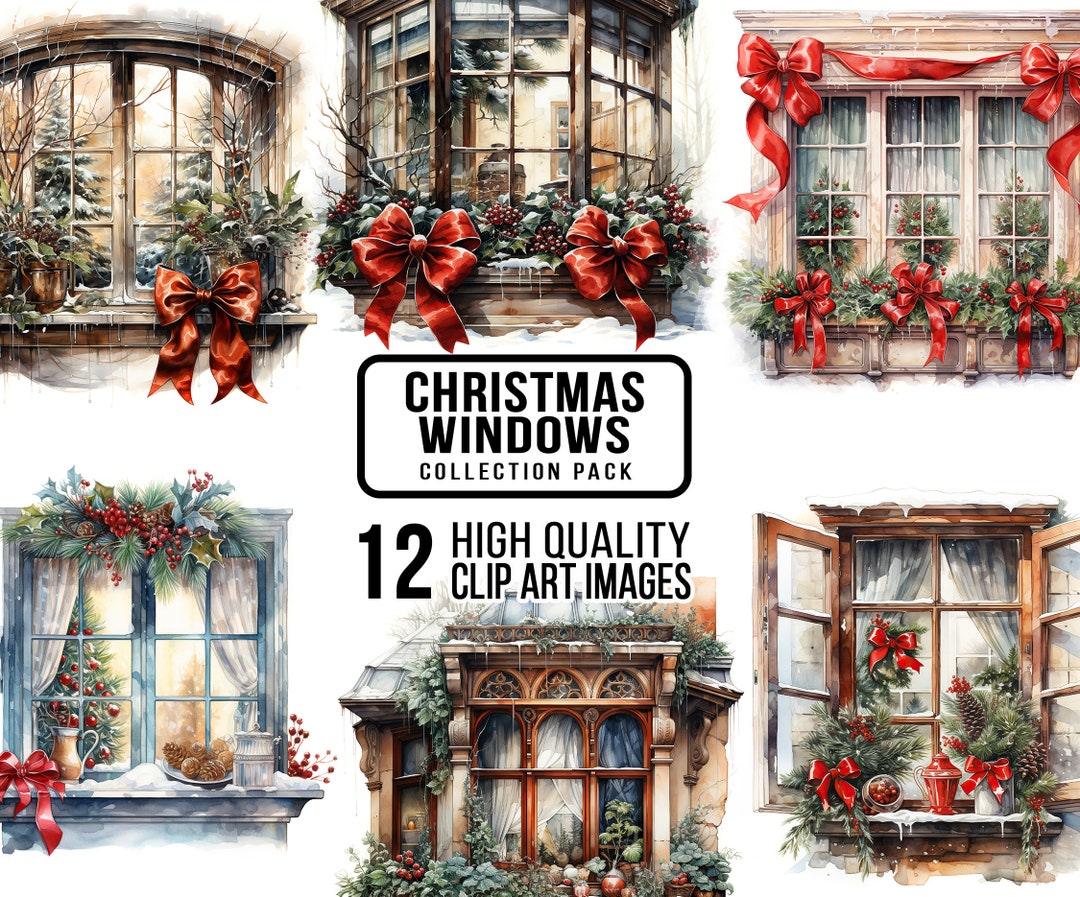 Christmas Window Clipart, Commercial Use Holiday Graphics, Festive ...
