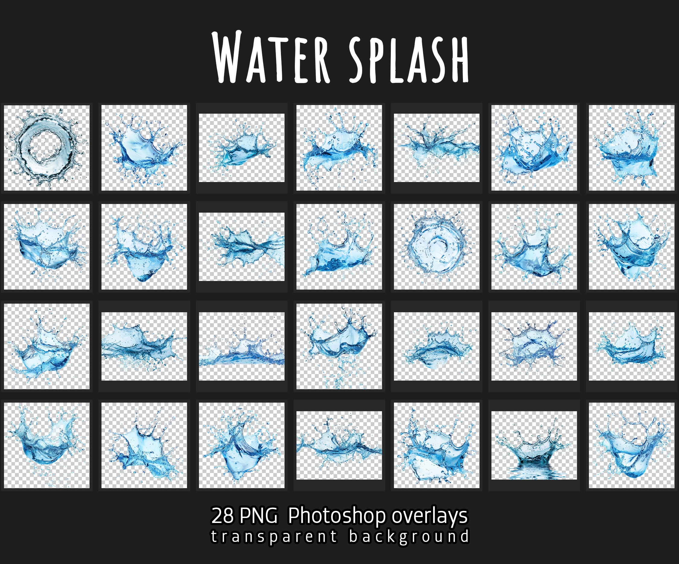 Water Splash Overlay Pack: Transparent PNG Photo Effects (digital ...