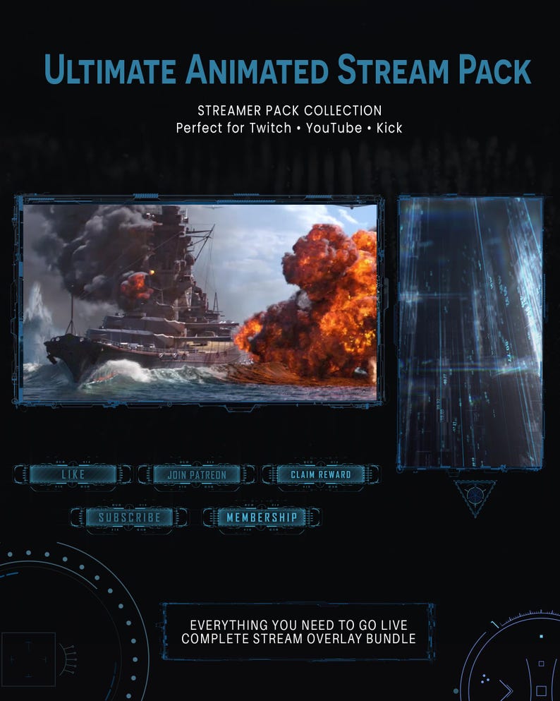 Tech Animated Stream Overlay Pack, Tech HUD, Alerts, Buttons & Frames ...