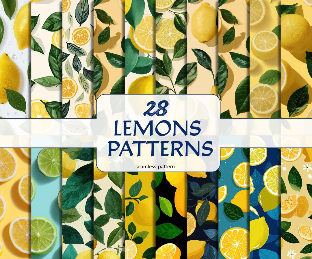 28 Lemon Seamless Patterns: Citrus Tileable Designs (digital Download ...