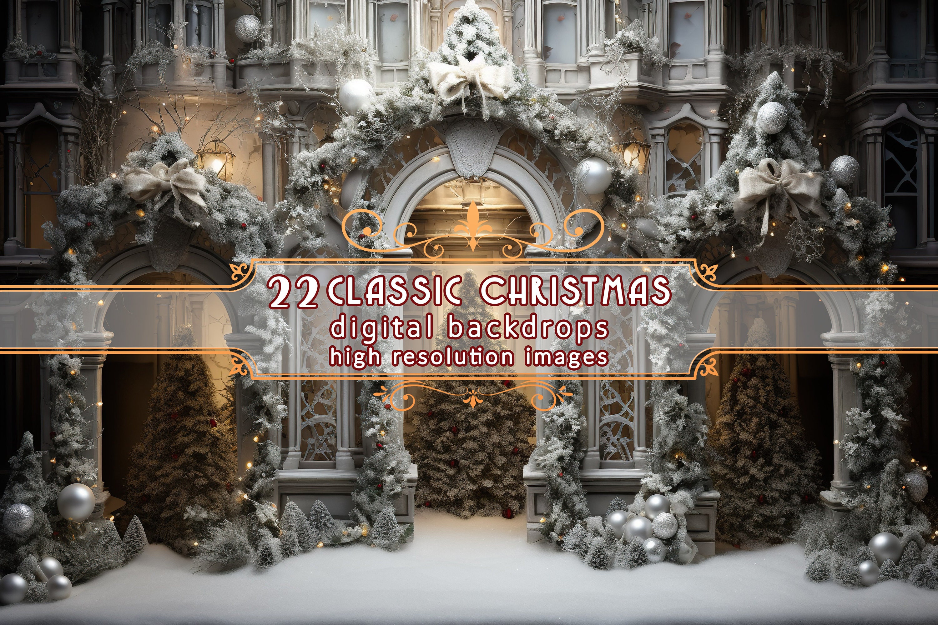 Christmas Backdrop, Classic Christmas Digital Background, Holiday ...