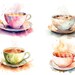 Coffee Cups PNG JPG Clipart, Watercolor Tea Cup Illustrations, Cozy ...