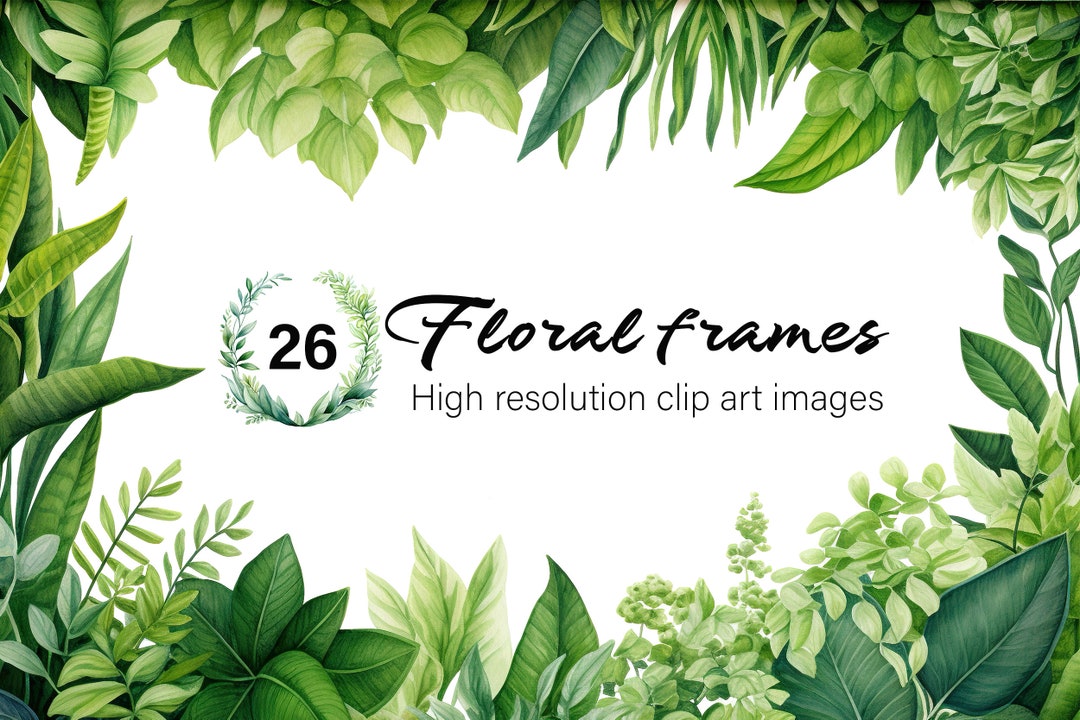 Watercolor Greenery Clipart: Botanical Frames, Eucalyptus (JPG Digital ...