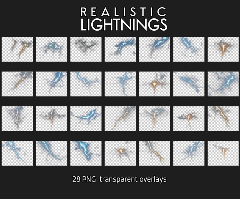 Realistic Lightning Overlays: Transparent PNG Effects (digital Download ...