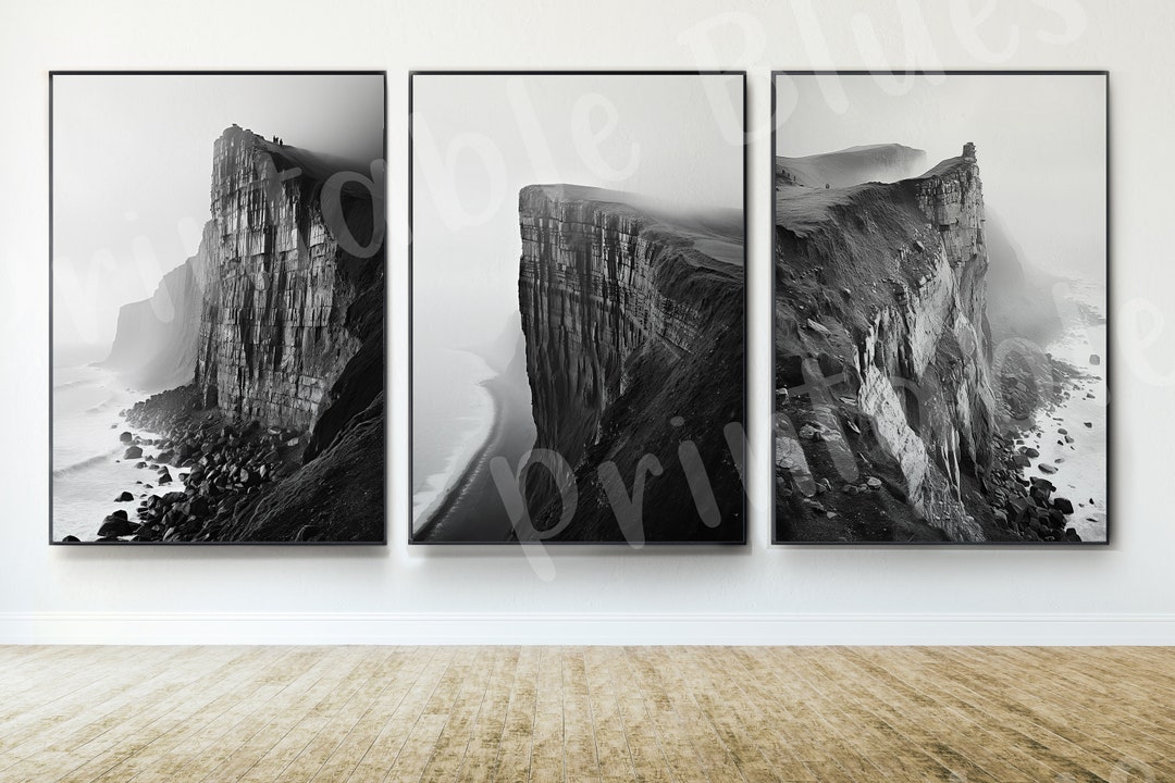 Cliffs of Dover Wall Art Set of 3, Black and White Landscape ...
