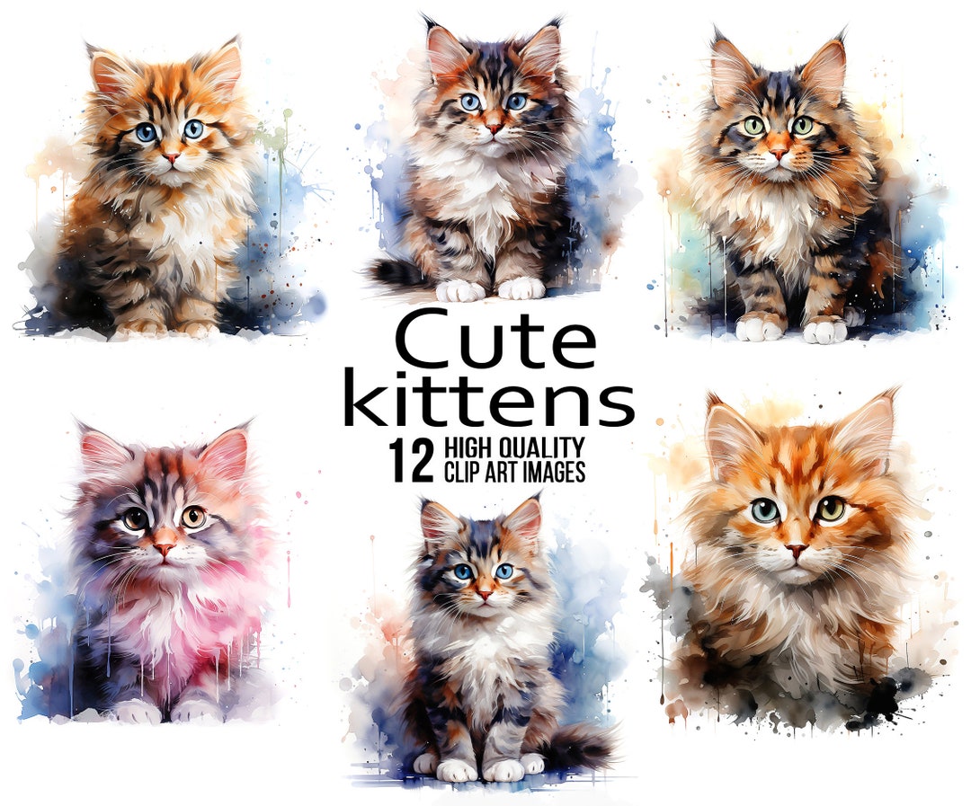 Cute Cat Clipart, Kitty Illustration, Watercolor Kittens, High Quality ...