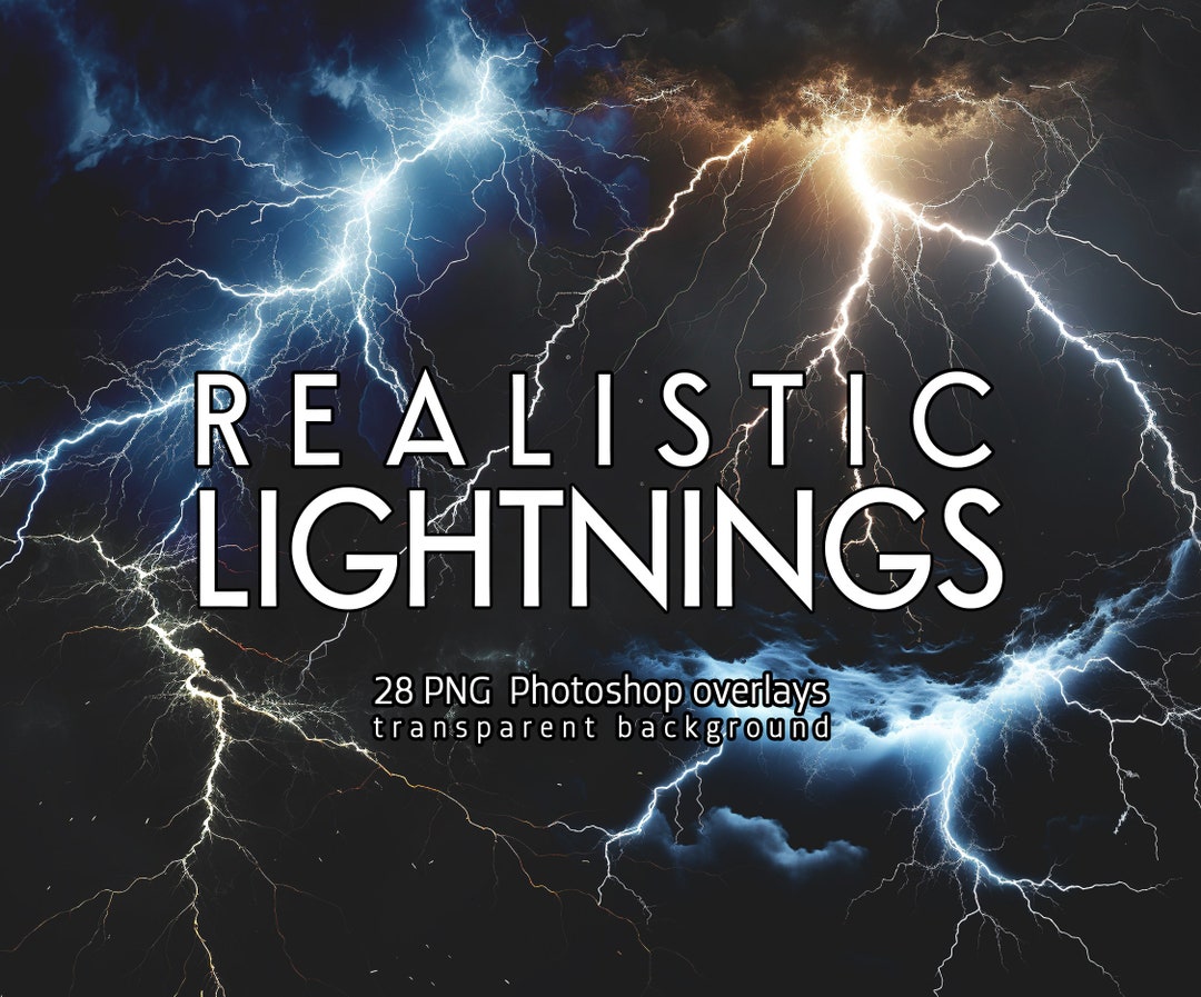 Realistic Lightning Overlays: Transparent PNG Effects (digital Download ...