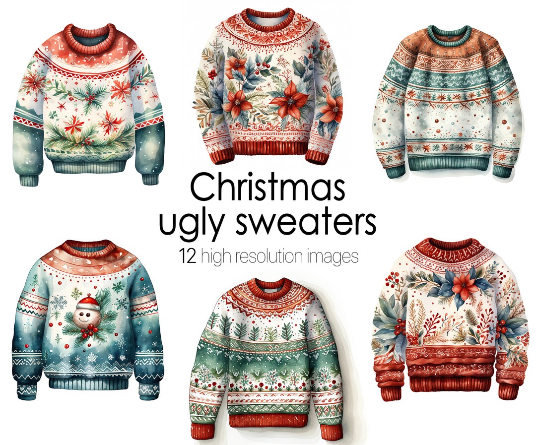 Imágenes prediseñadas de suéter feo de Navidad, ilustraciones de ...