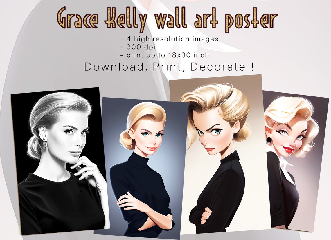 Grace Kelly Poster, Grace Kelly Art, Grace Kelly Print, Caricature Art ...