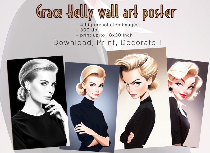 Grace Kelly Poster, Grace Kelly Art, Grace Kelly Print, Caricature Art ...
