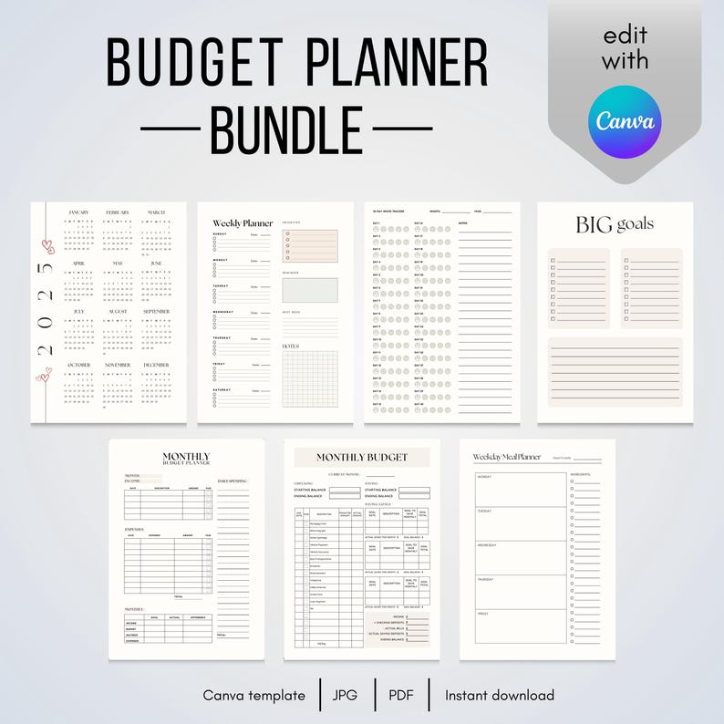 Minimalist 2025 Budget Planner: Weekly, Monthly, Goal Tracker (digital ...