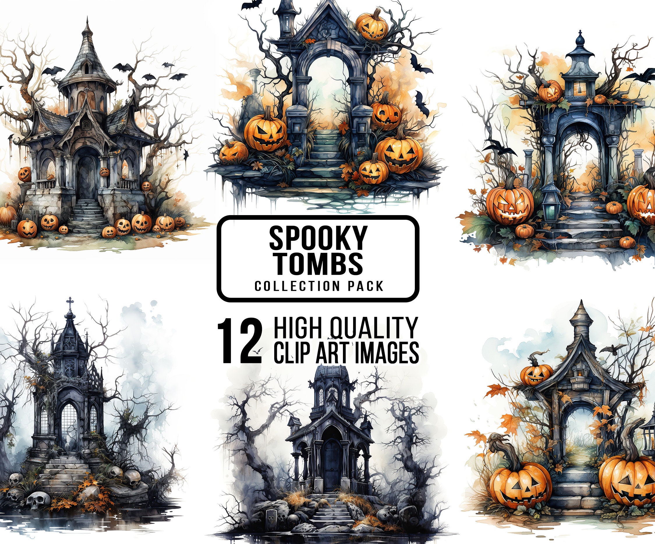 Spooky Tomb Clipart for Commercial Use, Halloween Graphics, Tombstone ...