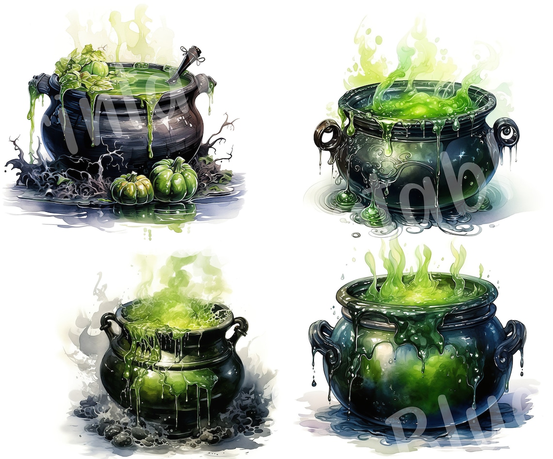 Witch's Cauldron Clipart for Commercial Use, Watercolor Halloween ...