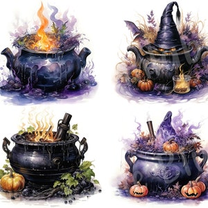 Witch's Cauldron Clipart for Commercial Use, Watercolor Halloween ...