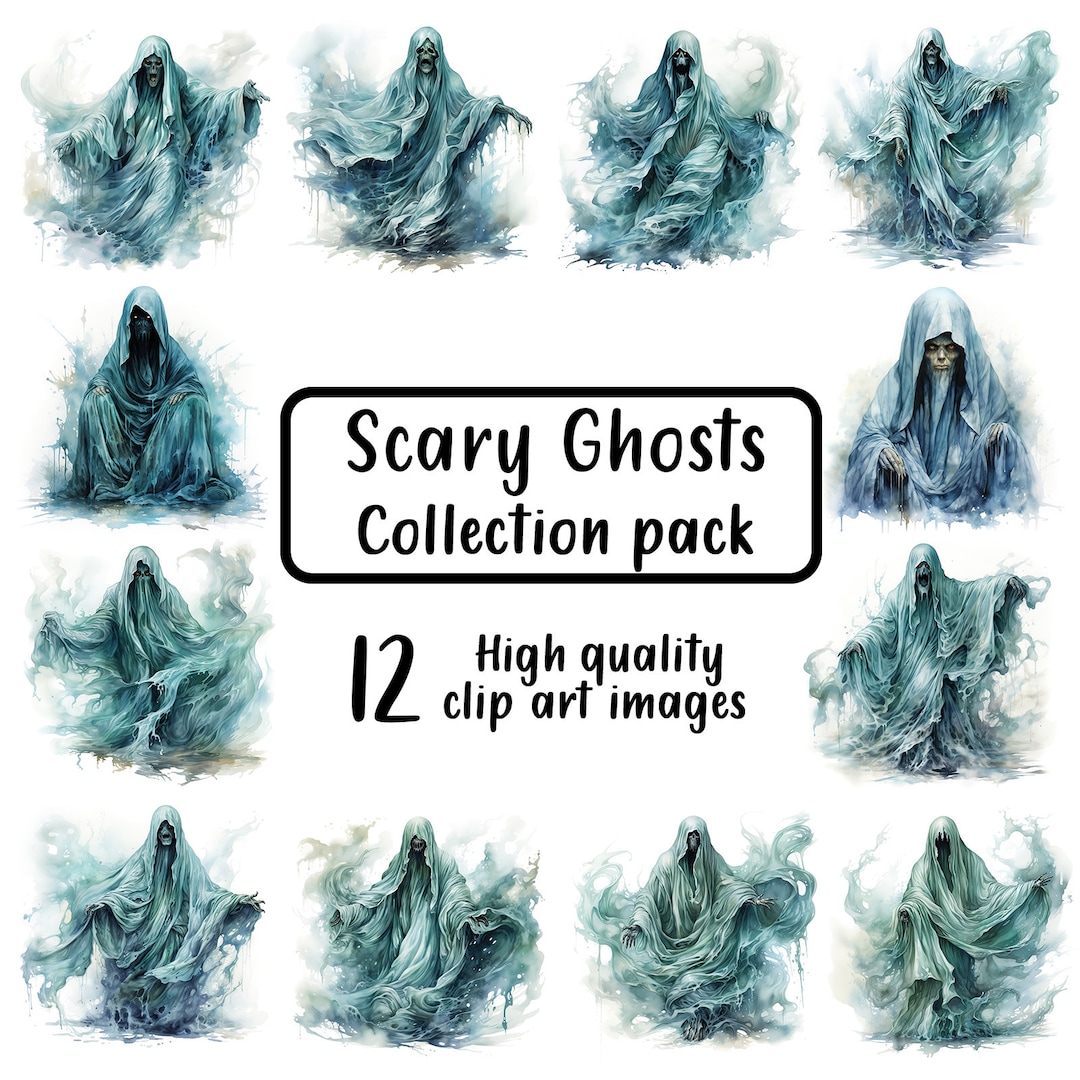 Scary Ghost Clip Art, Spooky Halloween Clip Art Collection, Haunting Ghost Design, Halloween ...