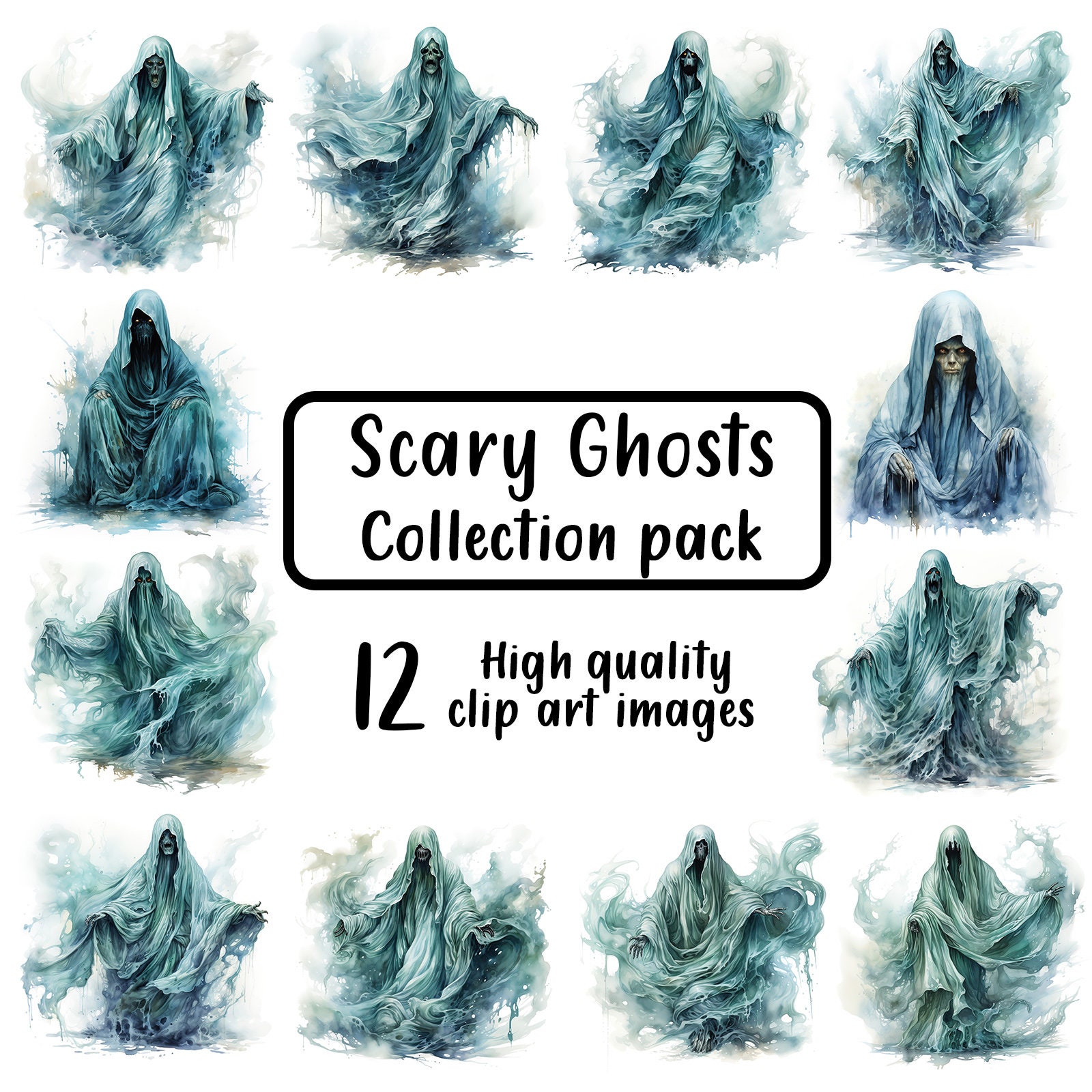 Scary Ghost Clip Art Spooky Halloween Clip Art Collection - Etsy