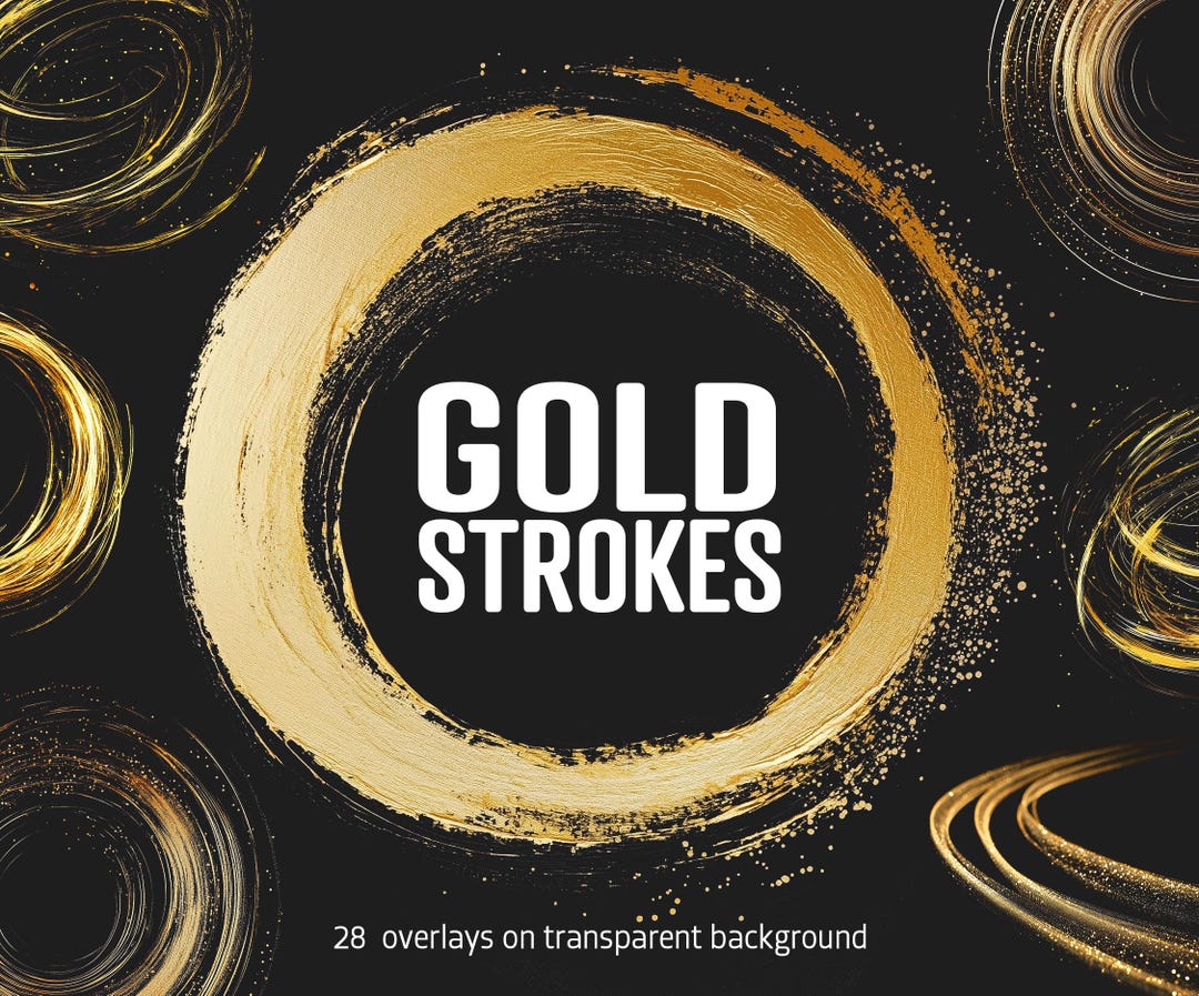 28 Gold Stroke Effects, PNG Images, Photoshop Overlays, Digital, Luxury ...
