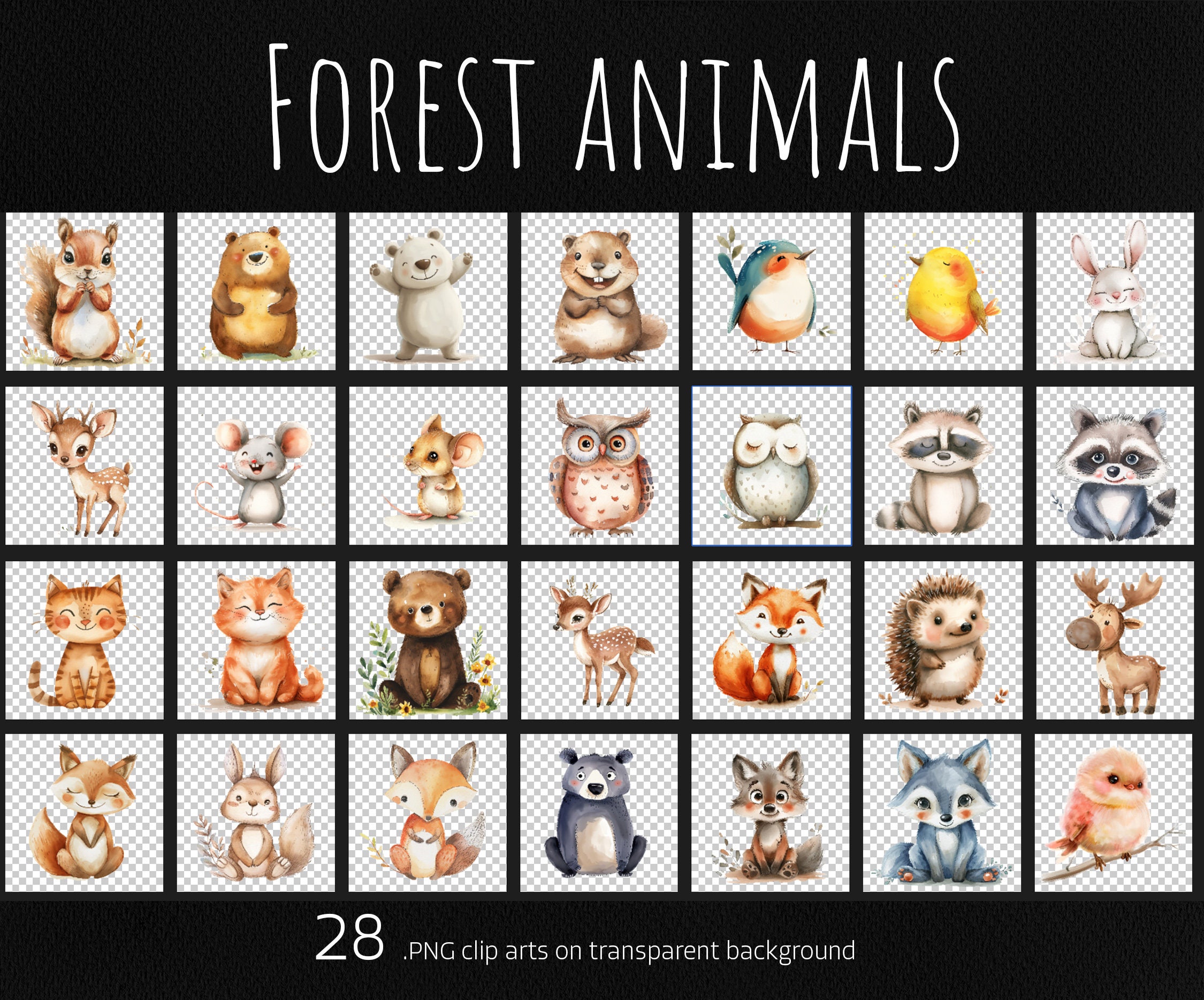 Watercolor Forest Animals Clip Art: Nursery PNG Images (digital ...