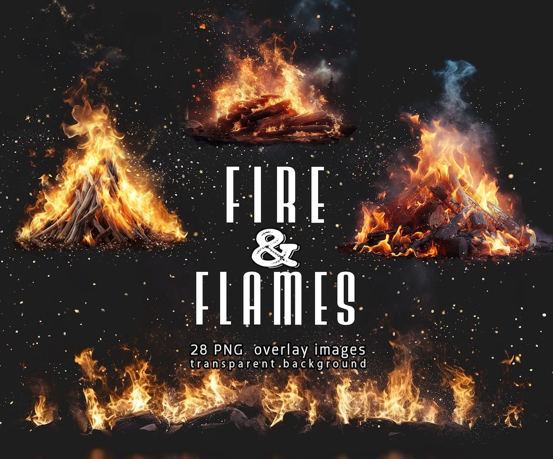 Fire Overlays: Flame Textures, Bonfire Effects (PNG, Digital Download ...
