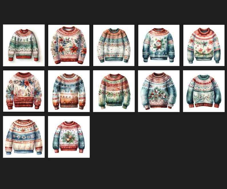 Christmas Ugly Sweater Clipart, Watercolor Holiday Sweater ...