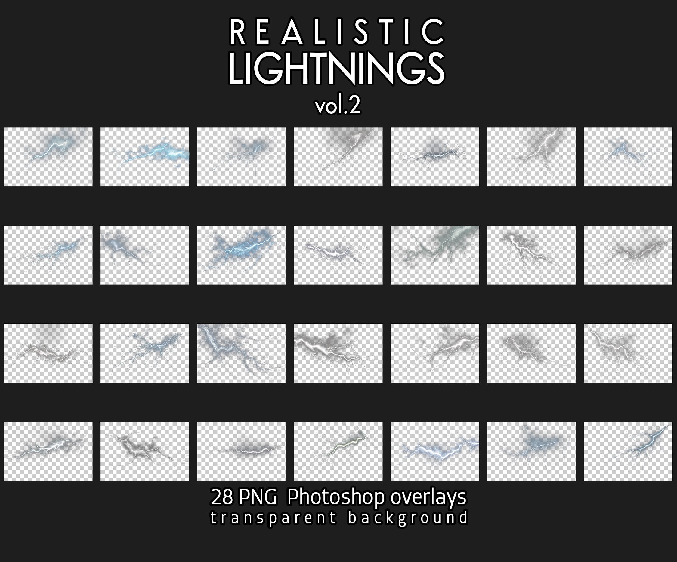 28 Lightning Overlays for Photoshop, Transparent PNG Lightning Effects ...