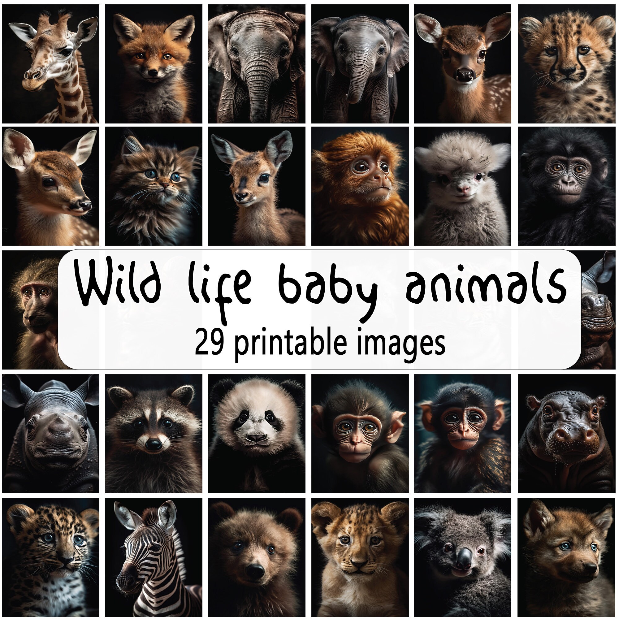 Wild Life Baby Animals, Animal Poster Set, Wild Life Wall Art, Animal ...
