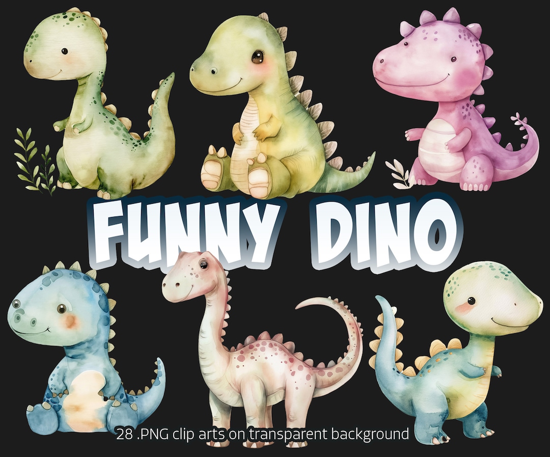 28 Watercolor Dinosaur, Clip Art Pack, PNG Images, Cute Dinosaur ...