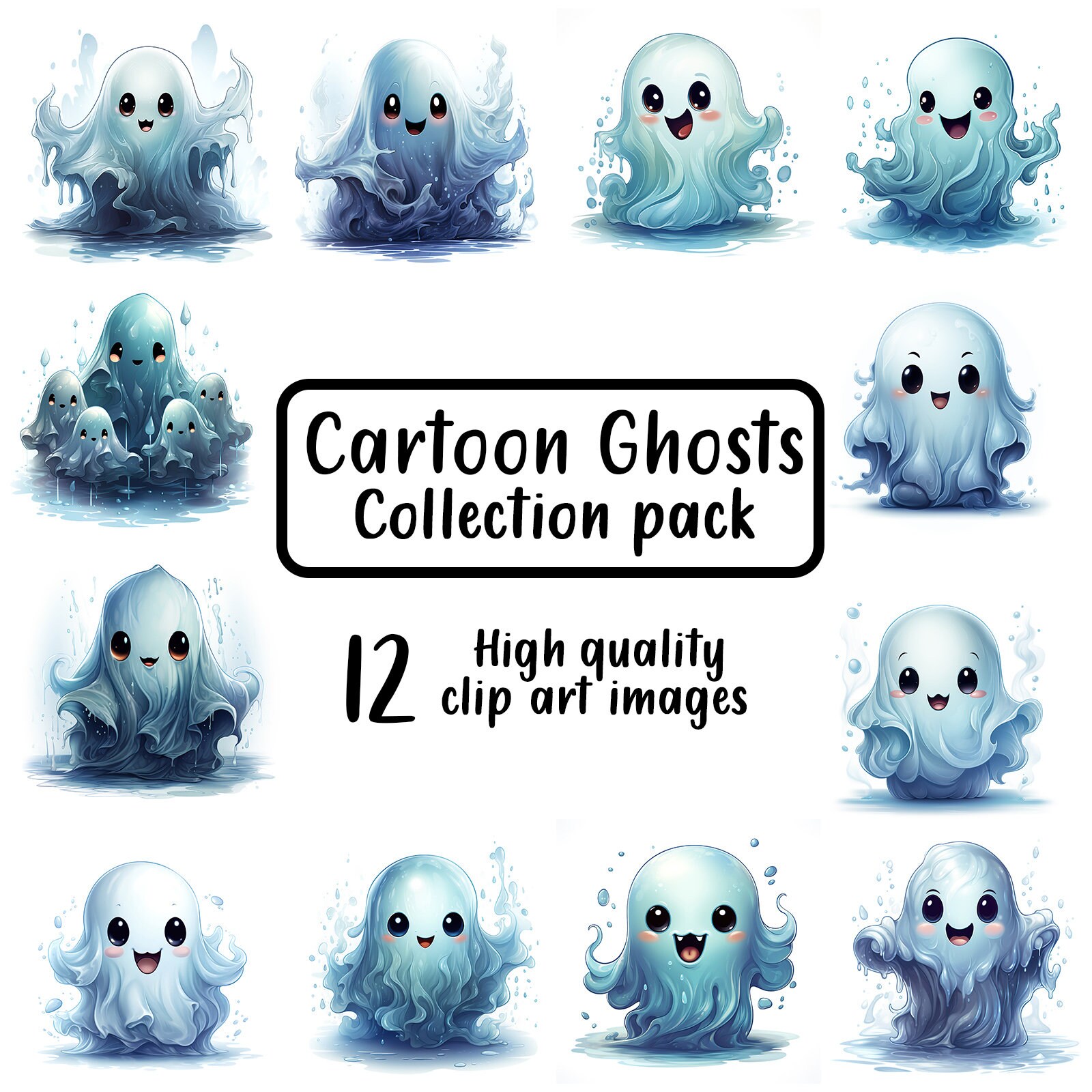 Cartoon Ghost Clip Art For Halloween Designs And Crafts Cute Etsy