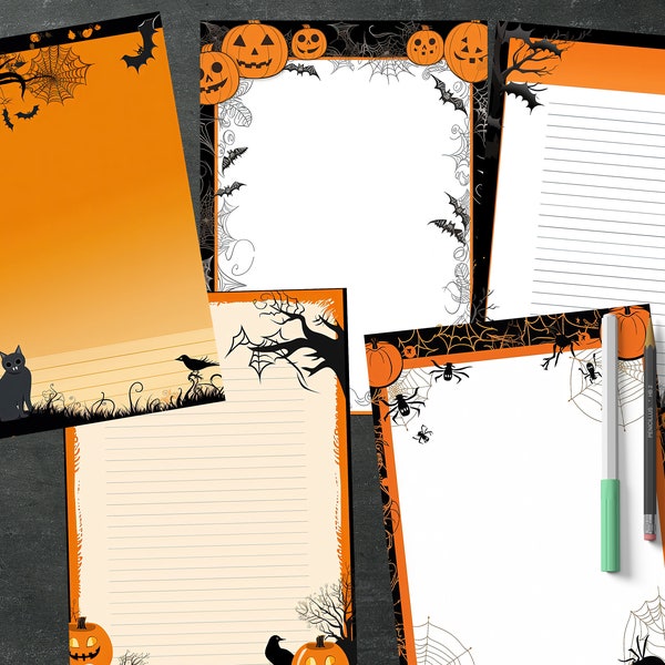 Halloween Stationery, Printable Halloween Letters, Lined and Unlined ...