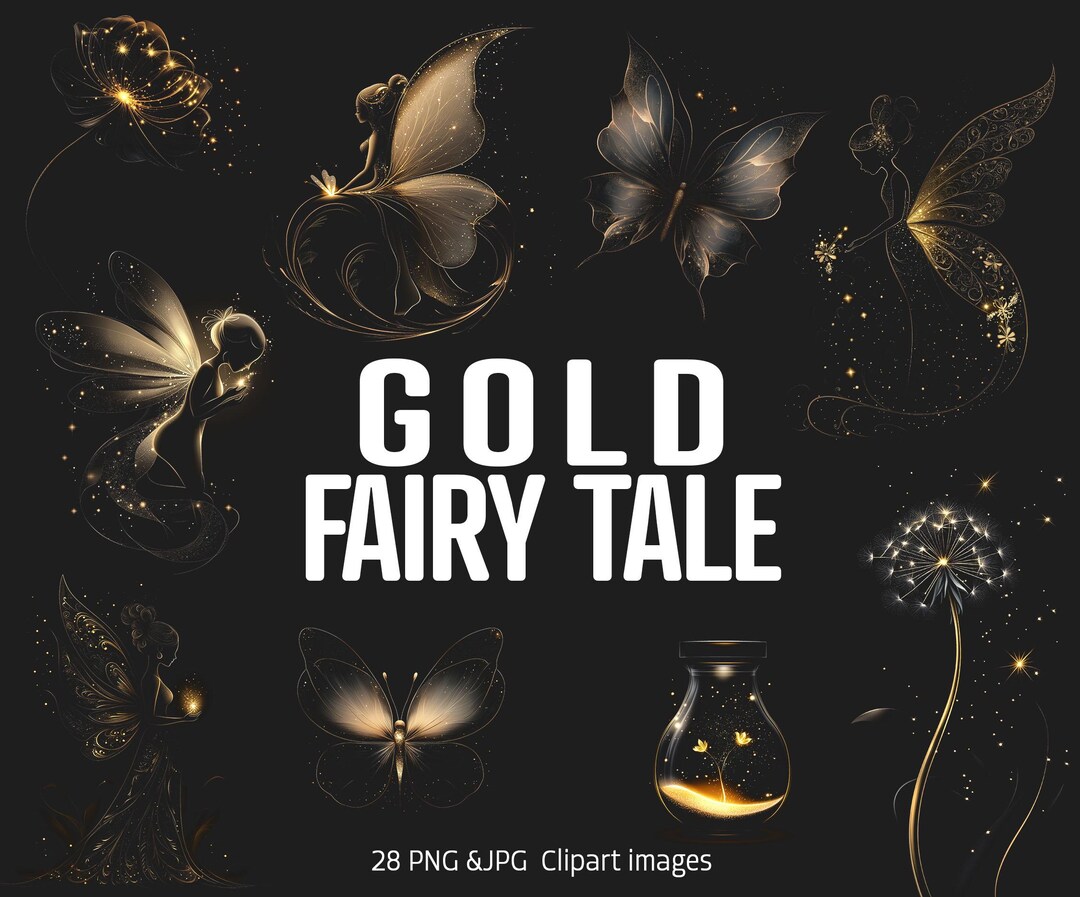 Gold Fairy Tale Clip Art, Fantasy Fairy PNG Elements, Transparent, Gold ...