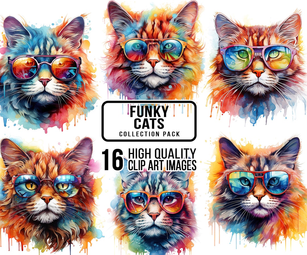 Funky Cats Clipart PNG JPG for Commercial Use, Quirky Cat Illustration ...