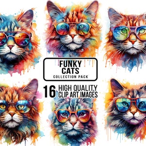 Funky Cats Clipart PNG JPG for Commercial Use, Quirky Cat Illustration ...