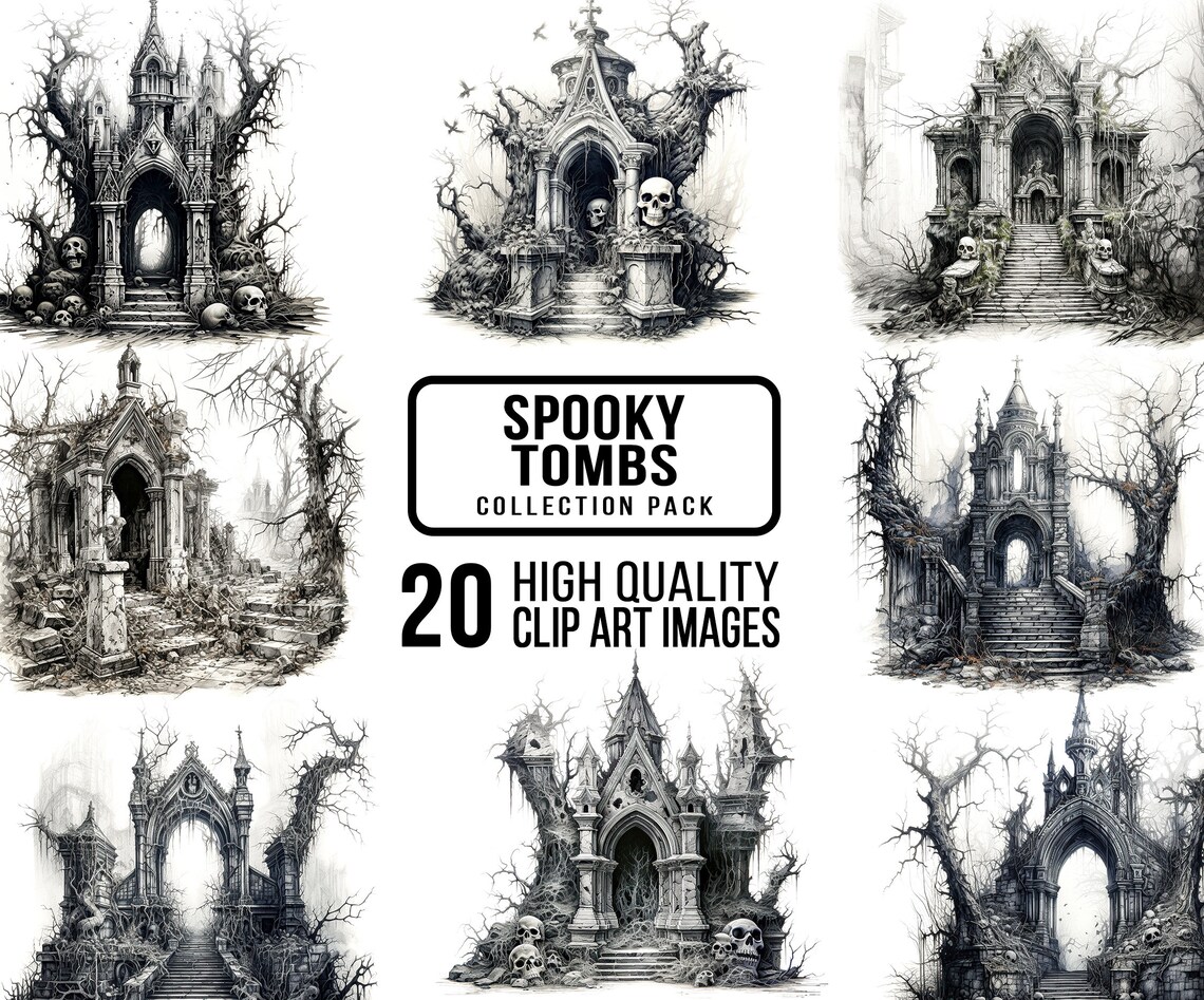 Spooky Tomb Clipart for Commercial Use, Halloween Clipart, Halloween ...