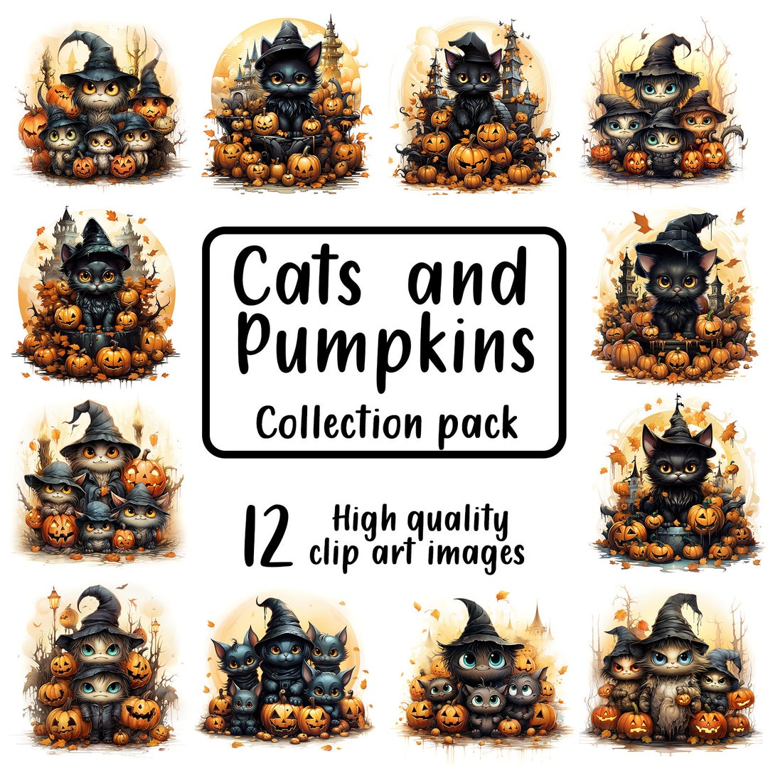 Halloween Cat & Pumpkin Clip Art: Spooky Graphics (digital Download) - Etsy
