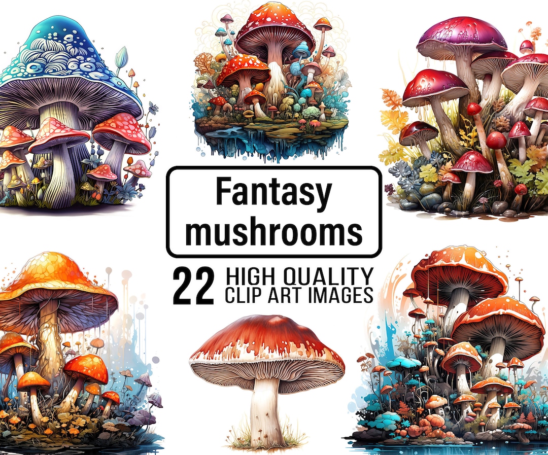 Watercolor Mushrooms Clipart JPG for Commercial Use, Fantasy Mushroom ...