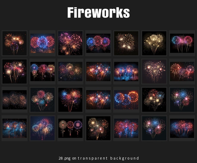 Festive Fireworks PNG Overlays, Transparent Background (digital ...