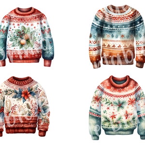 Christmas Ugly Sweater Clipart, Watercolor Holiday Sweater ...
